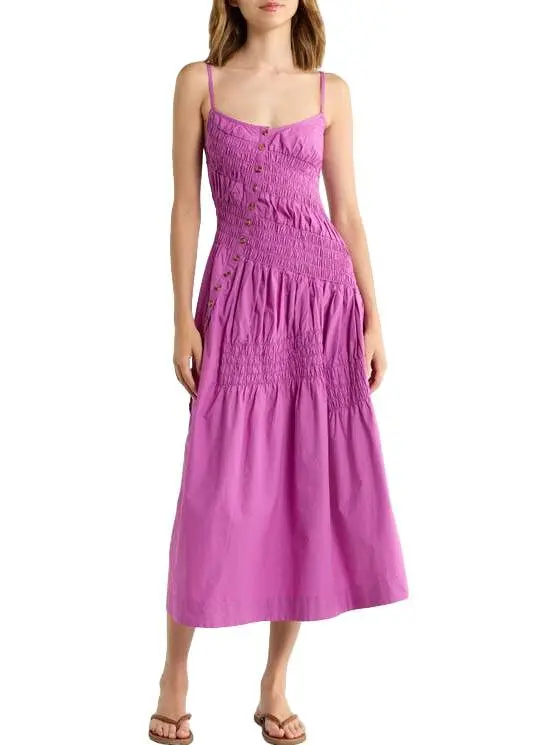 DAMSON MADDER Lyra Sleeveless Shirred Midi Sundress - Magenta
