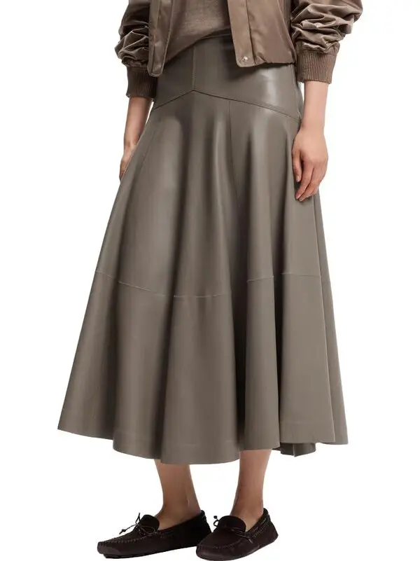 BOSS Sesola Leather Midi Skirt - Walnut