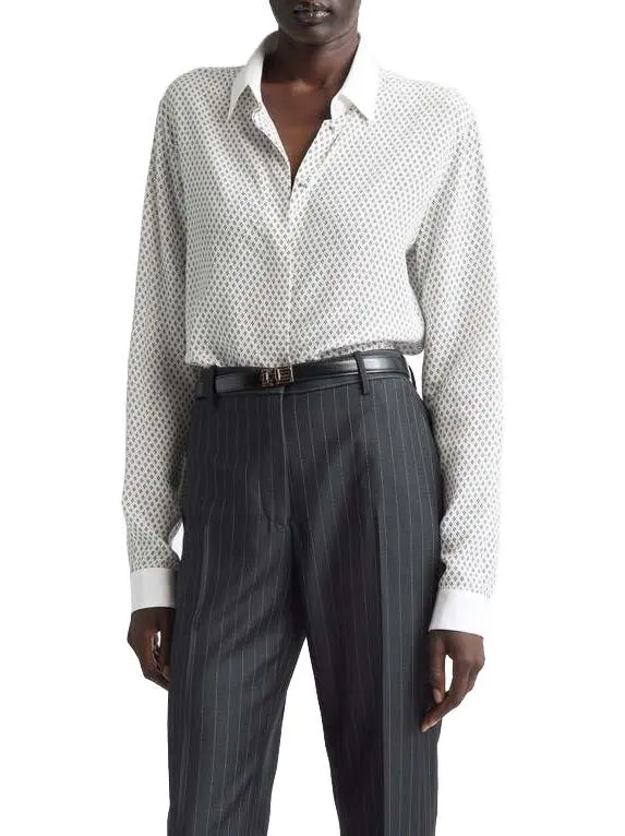 TOM FORD Diamond Print Silk Crepe Shirt With Contrast Collar And Cuffs - Off White/black