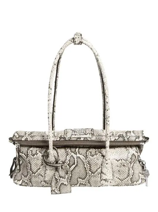MAISON MARGIELA 5ac Snakeskin Embossed Leather Shoulder Bag - Roccia
