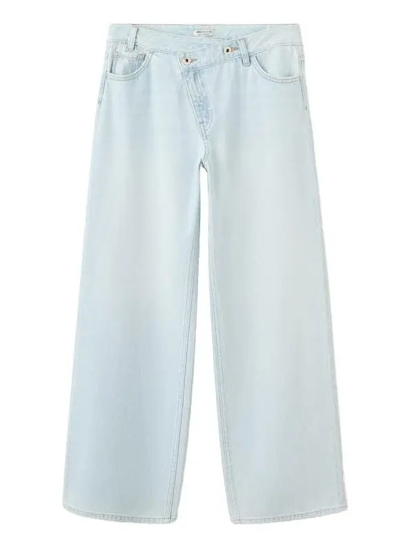 Mango Straight Cross High Waist Straight Leg Jeans - Bleach