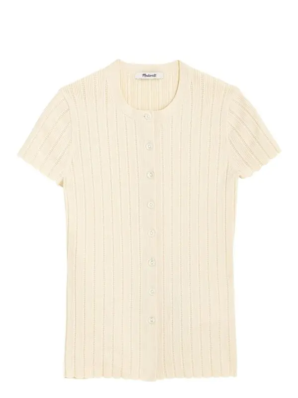 Madewell Cotton Blend Pointelle Short Sleeve Cardigan - Canvas