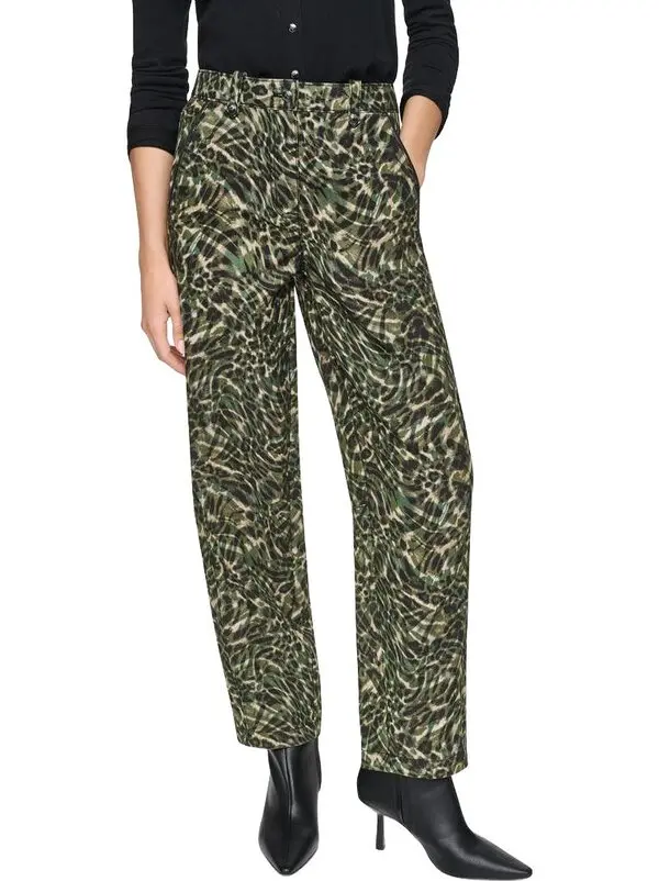Dkny Printed Barrel Leg Pants - Forest Leopard