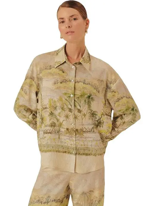 EXQUISE The Chic Coastal Inspired Shirt - Beige Patterned