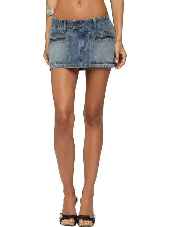 EDIKTED Verena Denim Microskirt - Medium-blue-washed