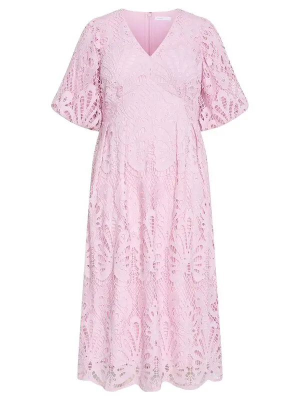 City Chic Kylee Lace Maxi Dress With V-neckline And Balloon Sleeves - Soft Rose