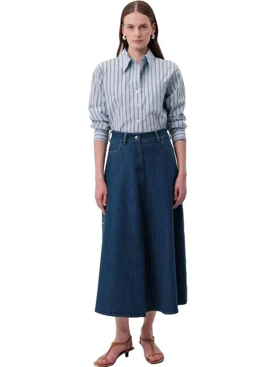 EXQUISE Meagan High Waisted Zip Pocket Denim Skirt - Indigo