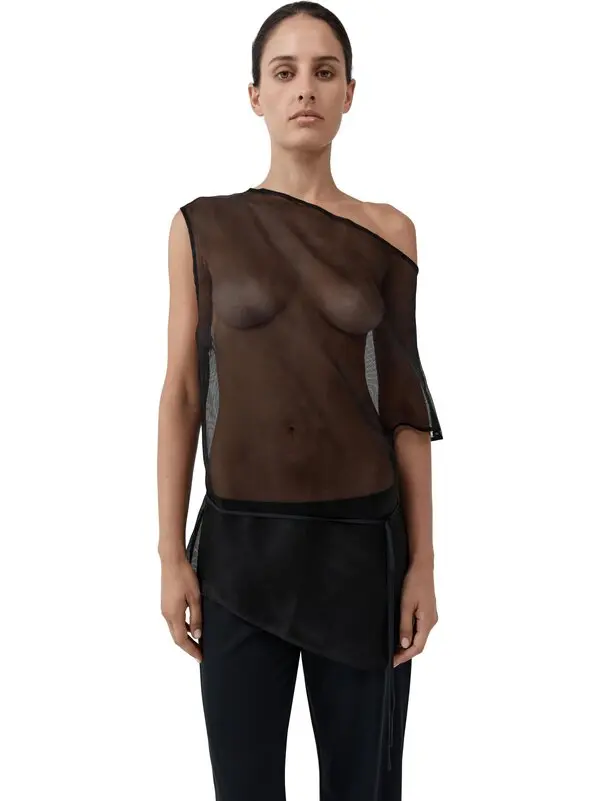 ST. AGNI Silk Mesh Mini Dress - Black