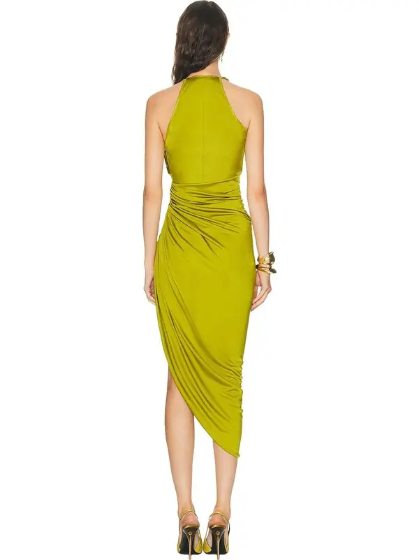 David Koma Plunge Neckline Asymmetric Hem Ruched Dress - Green
