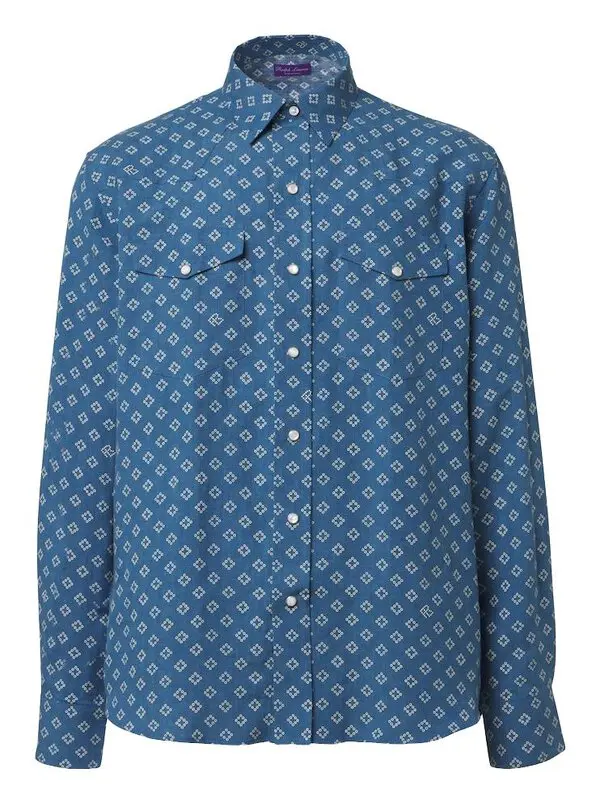 Ralph Lauren Purple Label Printed Linen And Silk Shirt - Blue