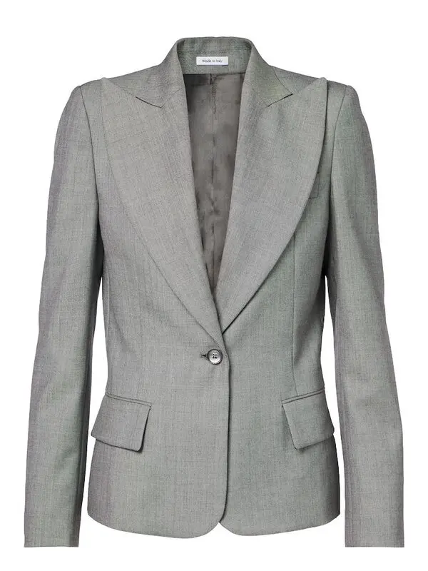 Alexander McQueen Single-breasted Wool Blazer - Grey