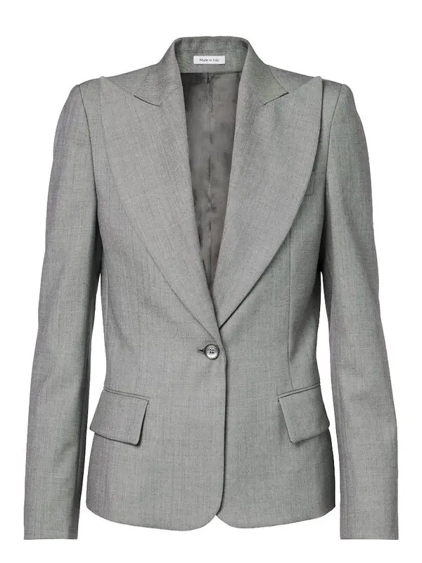 Alexander McQueen Single-breasted Wool Blazer - Grey