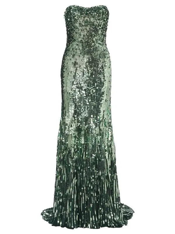 Jenny Packham Kimi Sequined Strapless Gown - Green