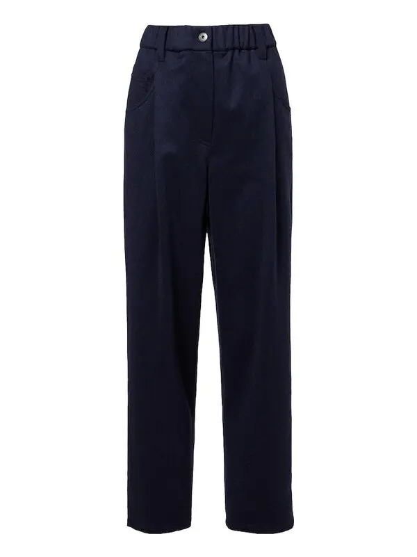 Brunello Cucinelli Monili Wool Straight Pants - Blue