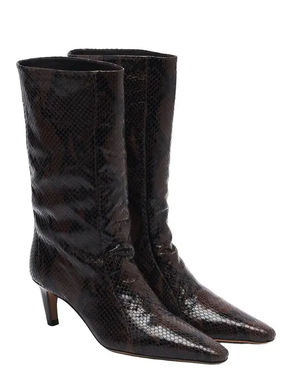 JUDE Snake-effect Leather Ankle Boots - Brown