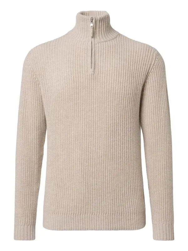 ALLUDE Wool And Cashmere Half-zip Sweater - Beige