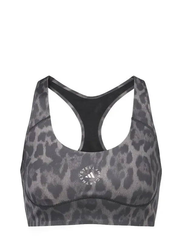 Adidas By Stella McCartney Logo Leopard-print Sports Bra - Grey