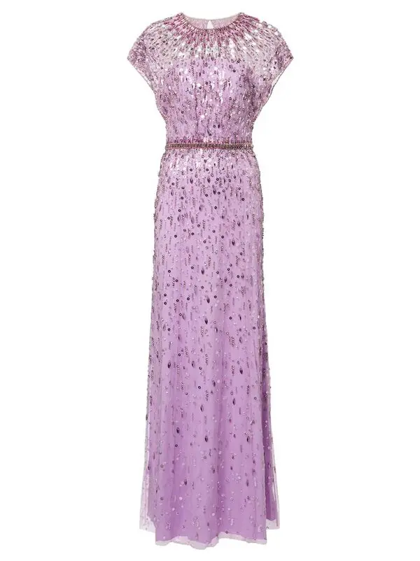 Jenny Packham Lauretta Sequined Tulle Gown - Purple