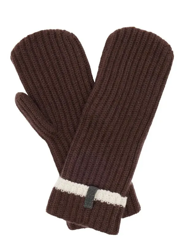 Brunello Cucinelli Monili Ribbed-knit Cashmere Mittens - Brown