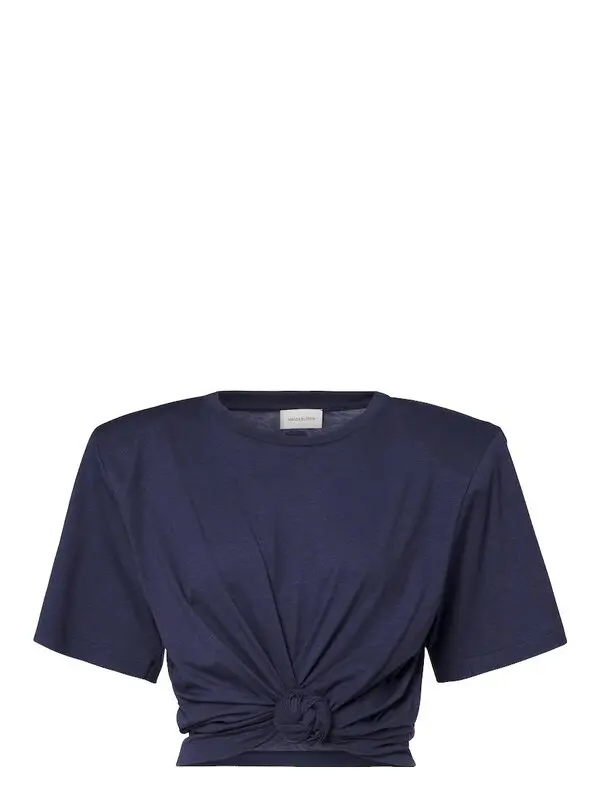 Magda Butrym Cropped Cotton-blend T-shirt With Detachable Shoulder Pads - Blue