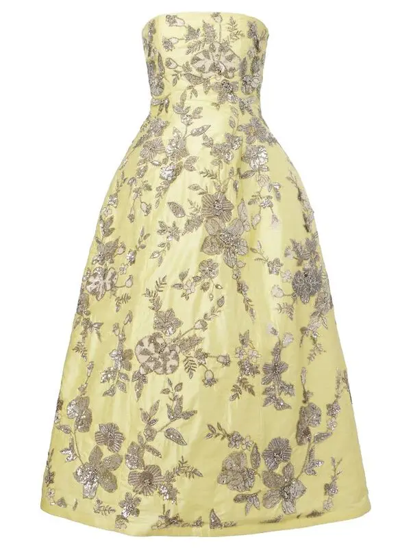 LA FUORI Aurelia Sequined Silk Bustier Dress - Yellow