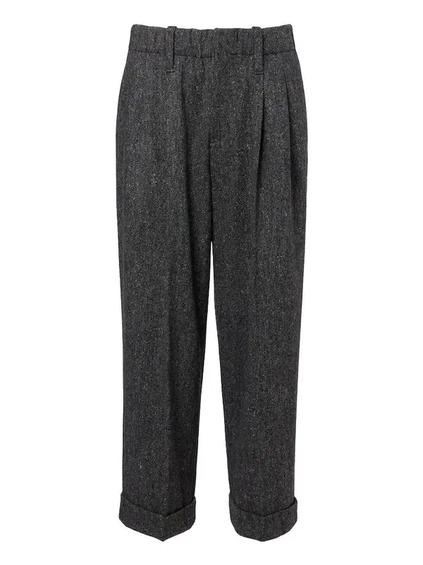Brunello Cucinelli Pleated Wool-blend Tapered Pants - Grey