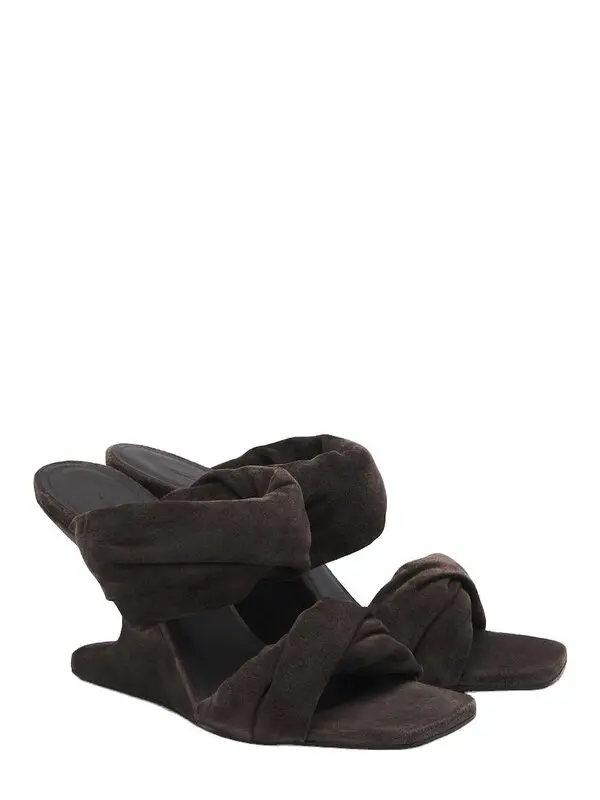 Rick Owens Twisted Cantilever Suede Wedge Mules - Brown