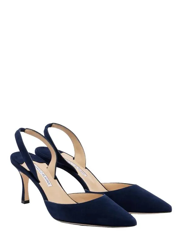 Manolo Blahnik Carolyne 70 Suede Slingback Pumps - Blue