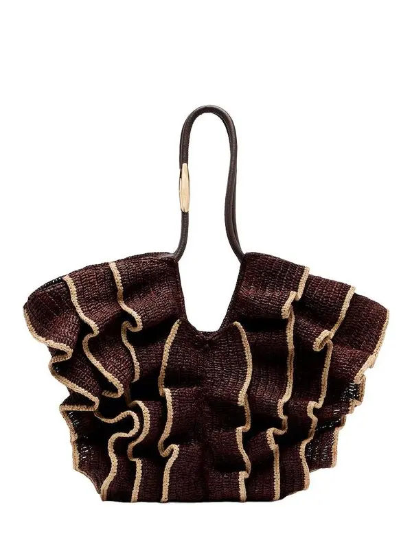 Zimmermann Ruffled Raffia Tote Bag - Brown