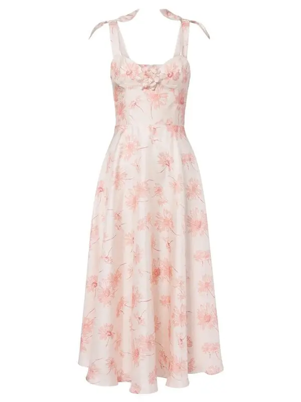 RODARTE Floral Silk Twill Midi Dress - Pink