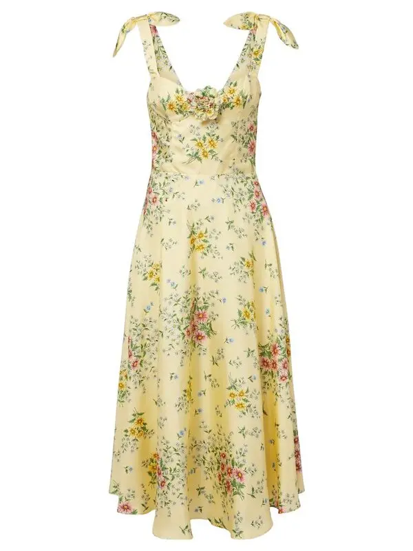 RODARTE Floral Silk Twill Midi Dress - Yellow