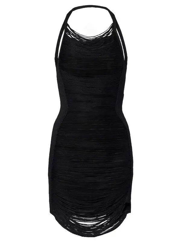 Attico Fringed Halterneck Mini Dress - Black