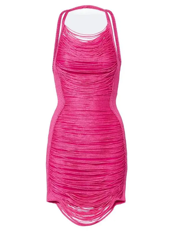 Attico Fringed Halterneck Minidress - Pink