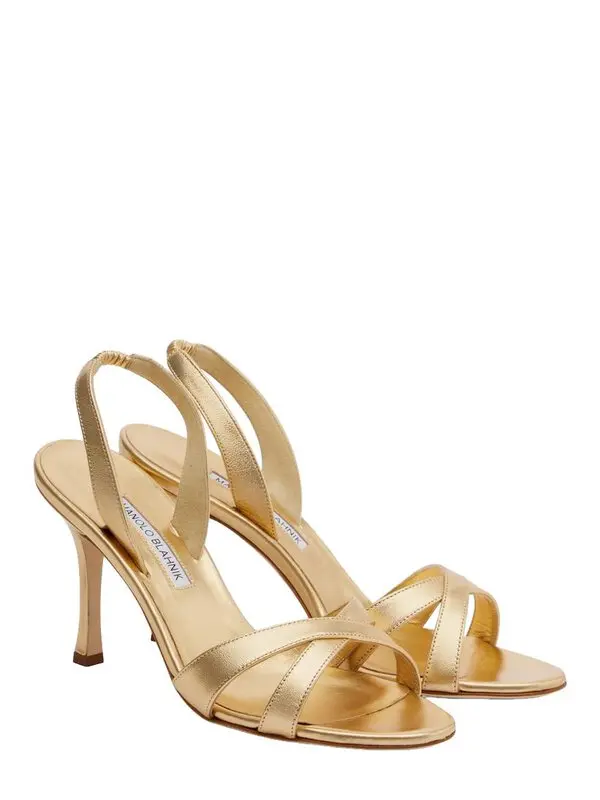 Manolo Blahnik Callasi Metallic Leather Slingback Sandals - Gold