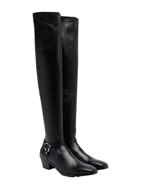 TOM FORD Leather Square Toe Over-the-knee Boots - Black