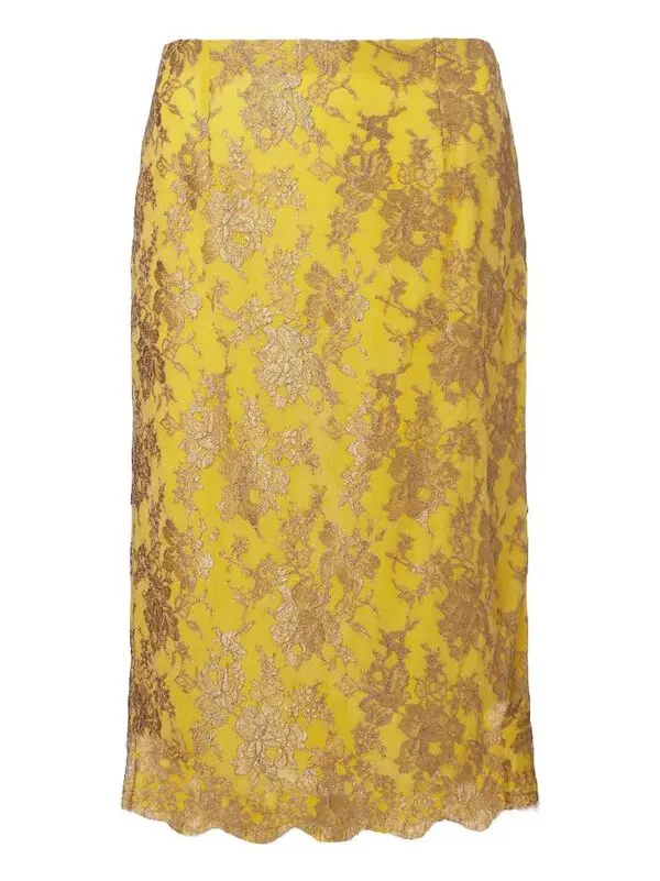 Saint Laurent Lace Pencil Skirt - Gold