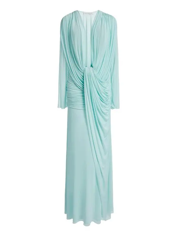 Christopher Esber Ripple Drape Long Sleeve Gown Mystic Mint - Blue