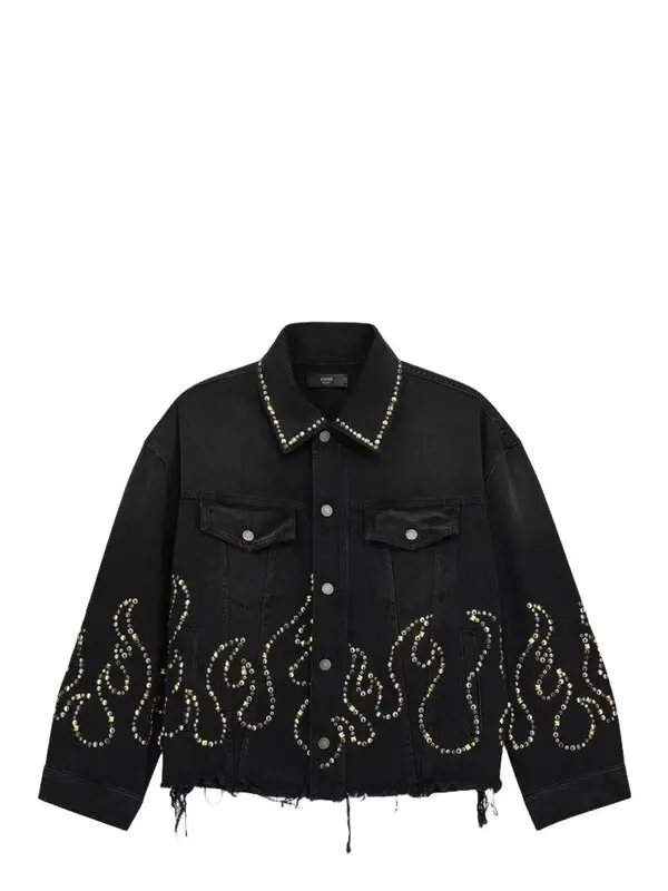 Amiri Embellished Flames Trucker Jacket - Black