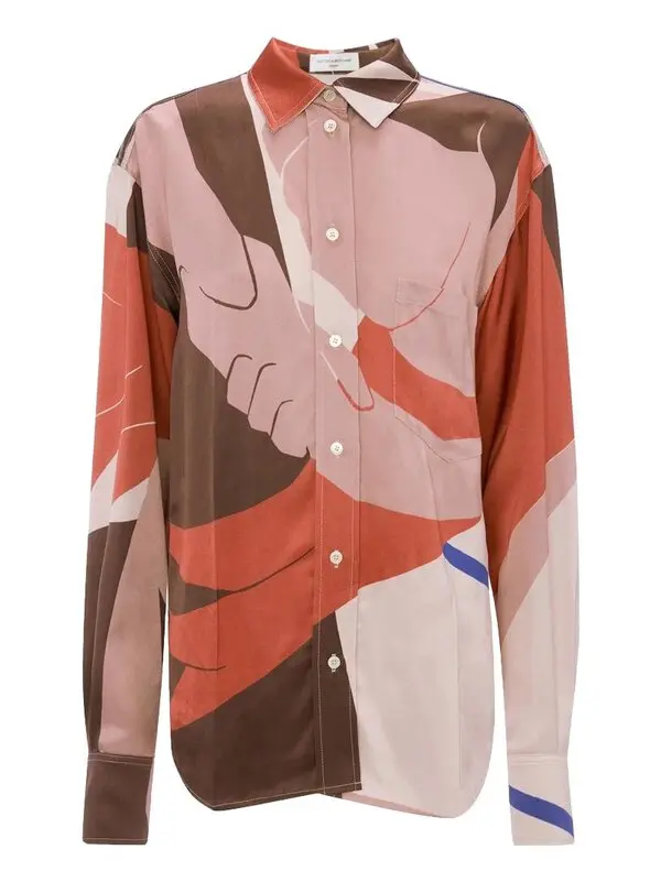 Victoria Beckham Remi Shirt Abstract Earth Beige - Multi