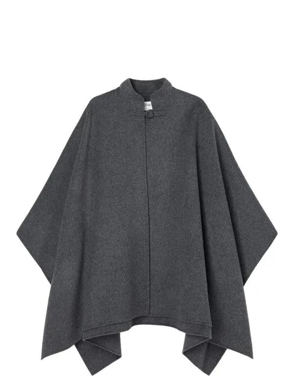 RÃHE Double Faced Wool Pankou Closure Poncho Dark Melange - Grey