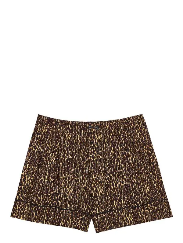 Saint Laurent Silk Georgette Pajama Shorts Lurex Stripe Leopard Print - Brown