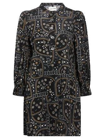 Antik Batik Mini Dress In Wool With Floral Print - Black