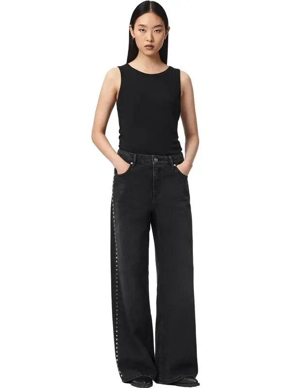 ALLSAINTS Sway Straight Leg Studded Jeans - Black