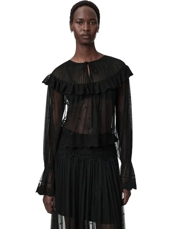ALLSAINTS Trixie Lace Embroidered Top - Black