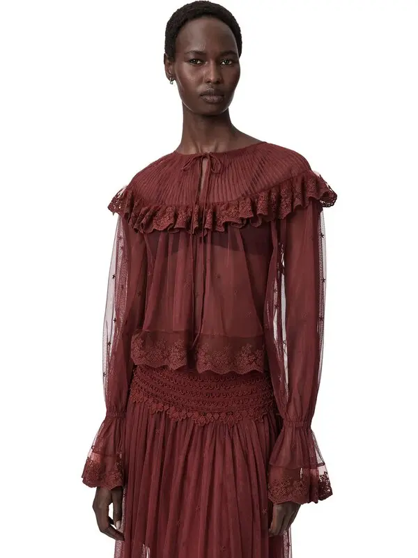 ALLSAINTS Trixie Lace Embroidered Top - Red
