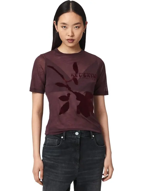 ALLSAINTS Athea Graphic Sheer T-shirt - Red
