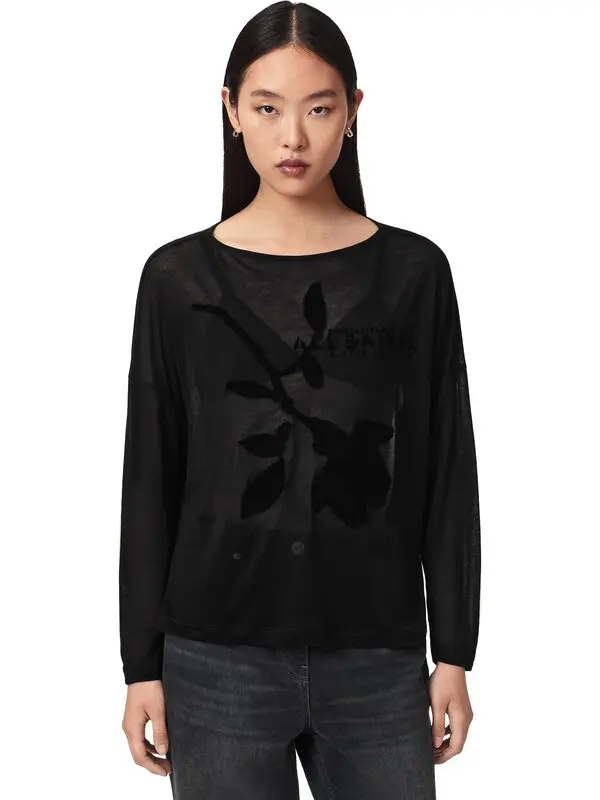 ALLSAINTS Athea Rita Sheer Long Sleeve T-shirt - Black