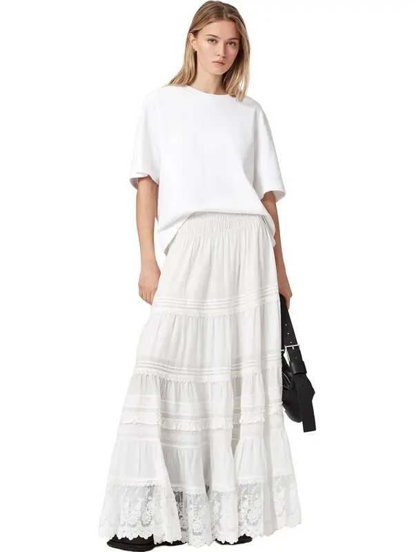 ALLSAINTS Meadow Tiered Maxi Skirt - White
