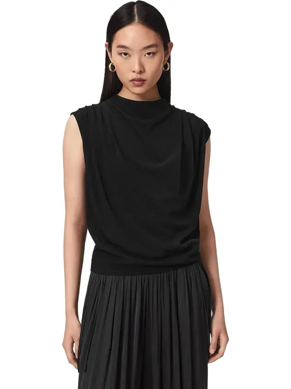 ALLSAINTS Sleeveless Cowl Neck Top With Pleated Shoulders - Black