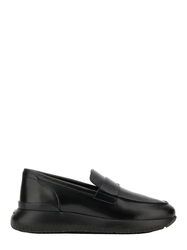 Hogan Leather Loafer With Metal Detail - Black